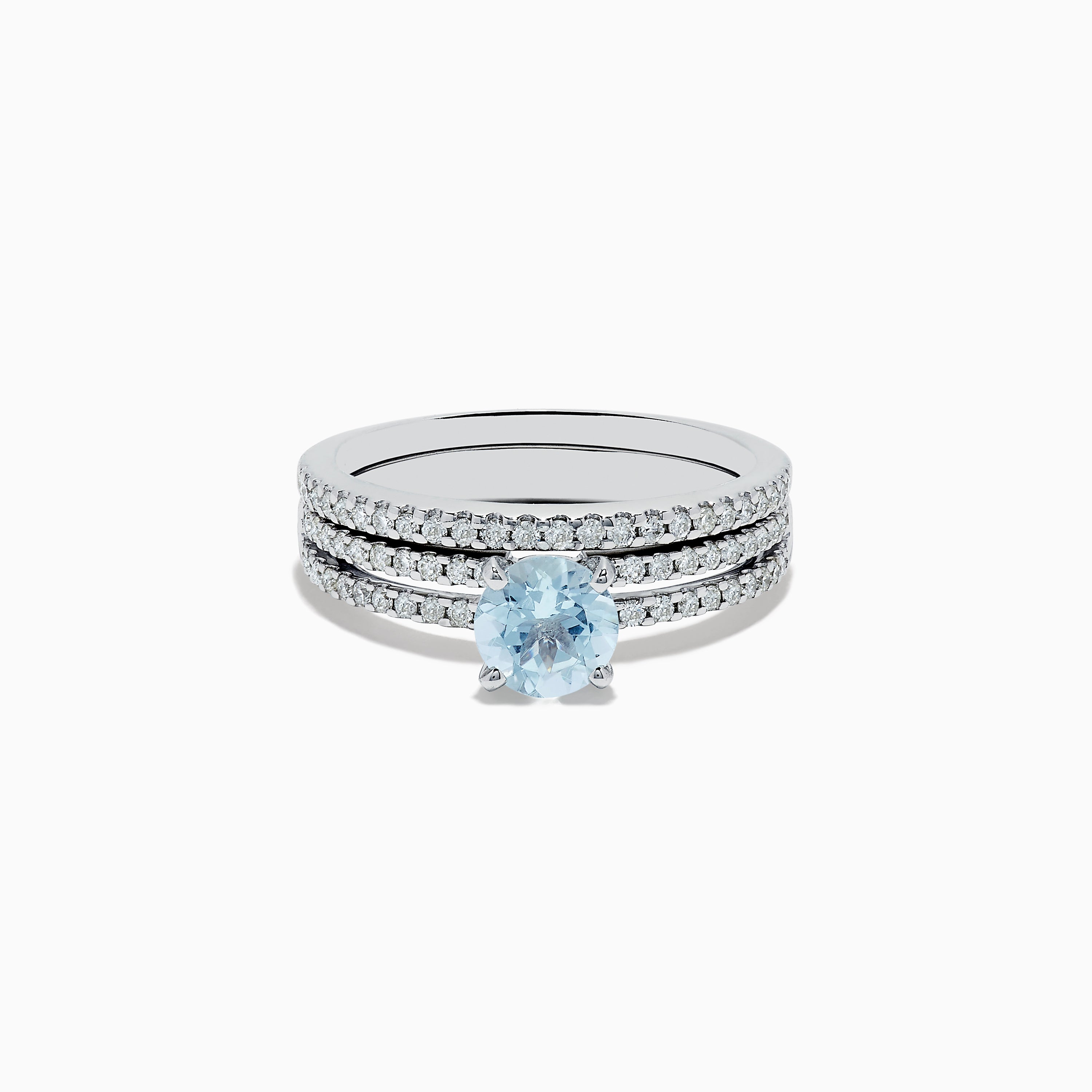 14K White Gold Aquamarine and Diamond Ring and Band Set – effyjewelry.com
