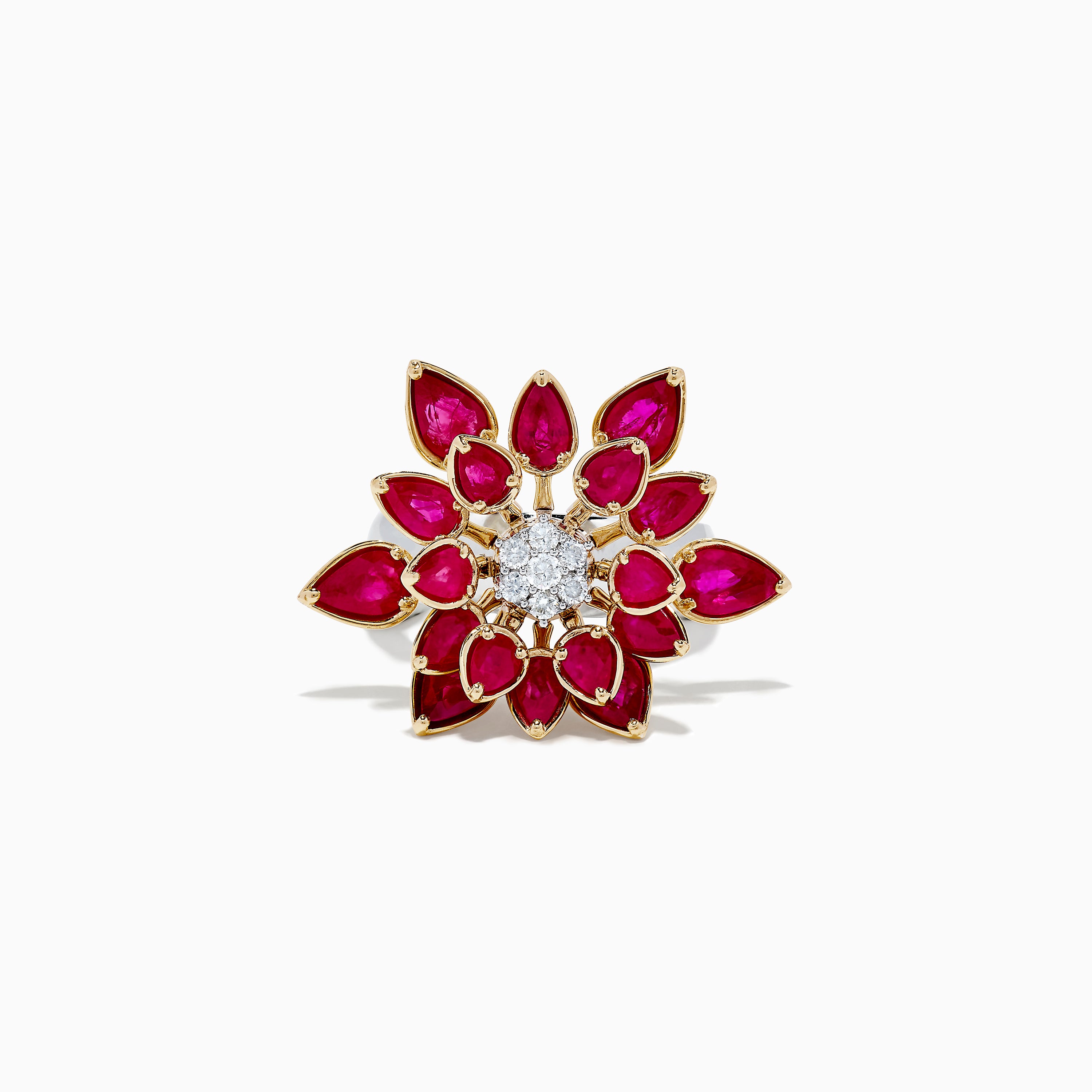 Ruby Royale 14K Two-Toned Gold Spinning Ruby Flower Cocktail Ring ...