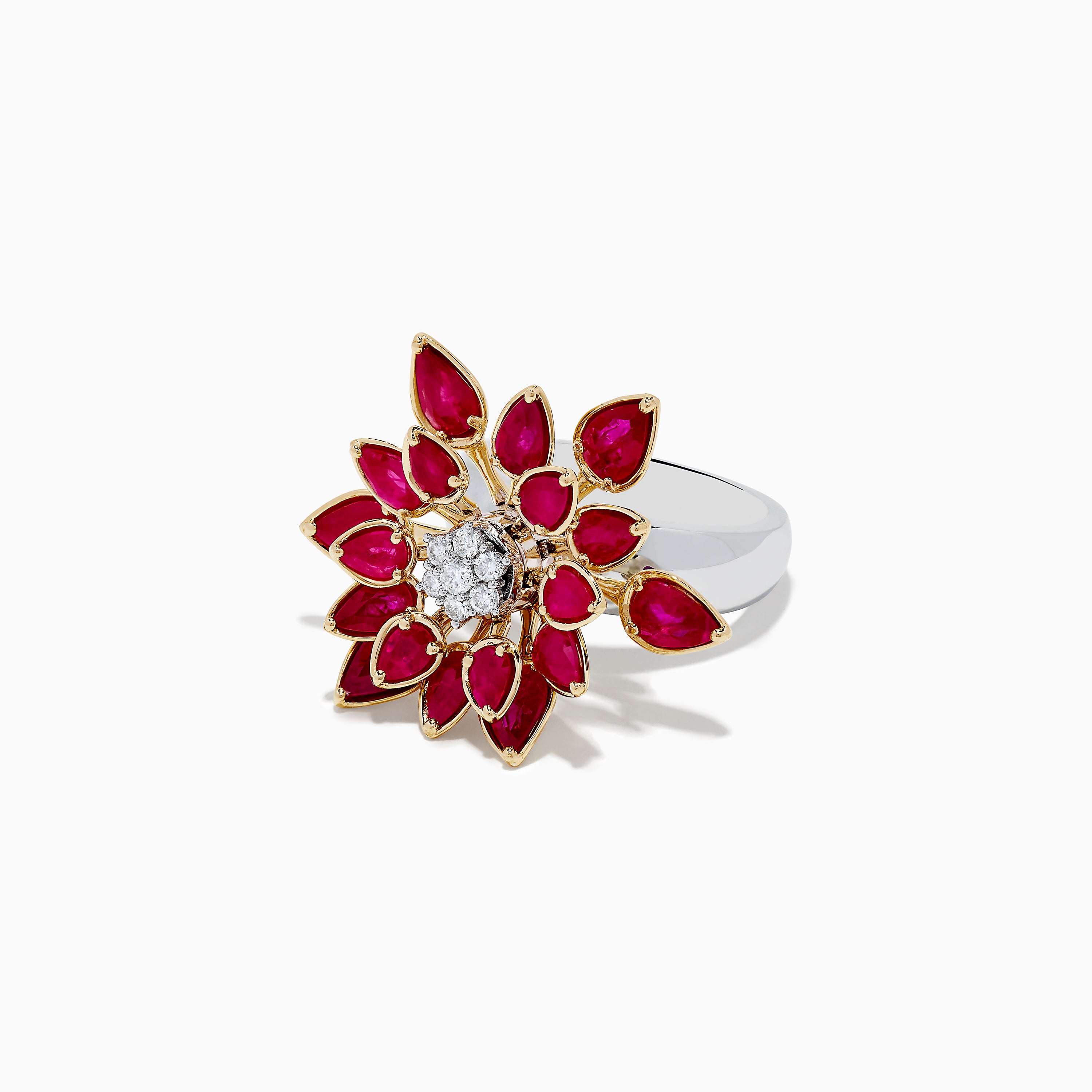 Ruby Royale 14K Two-Toned Gold Spinning Ruby Flower Cocktail Ring ...