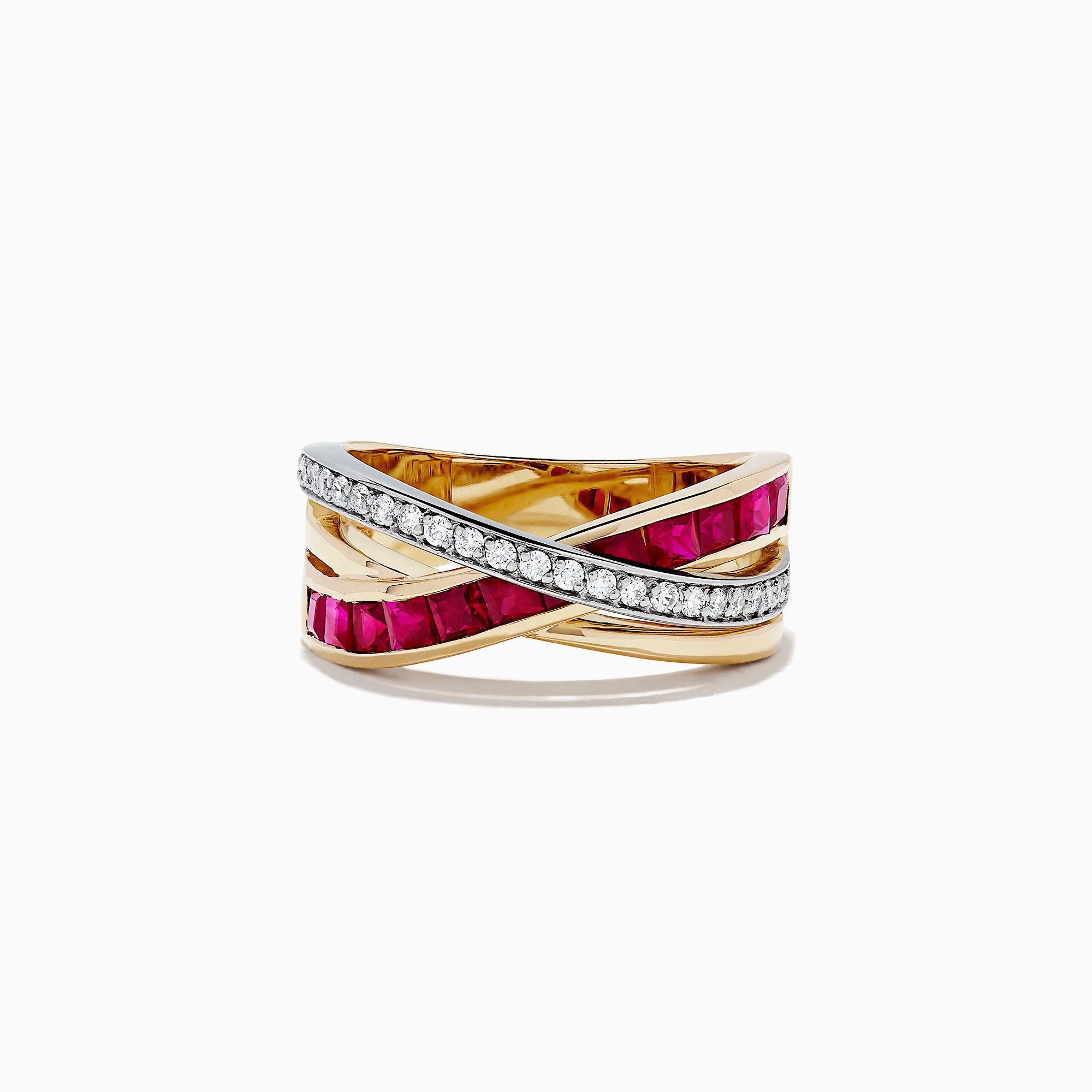 Ruby Royale 14K Two Tone Gold Ruby and Diamond Crossover Band, 1.48 TC ...