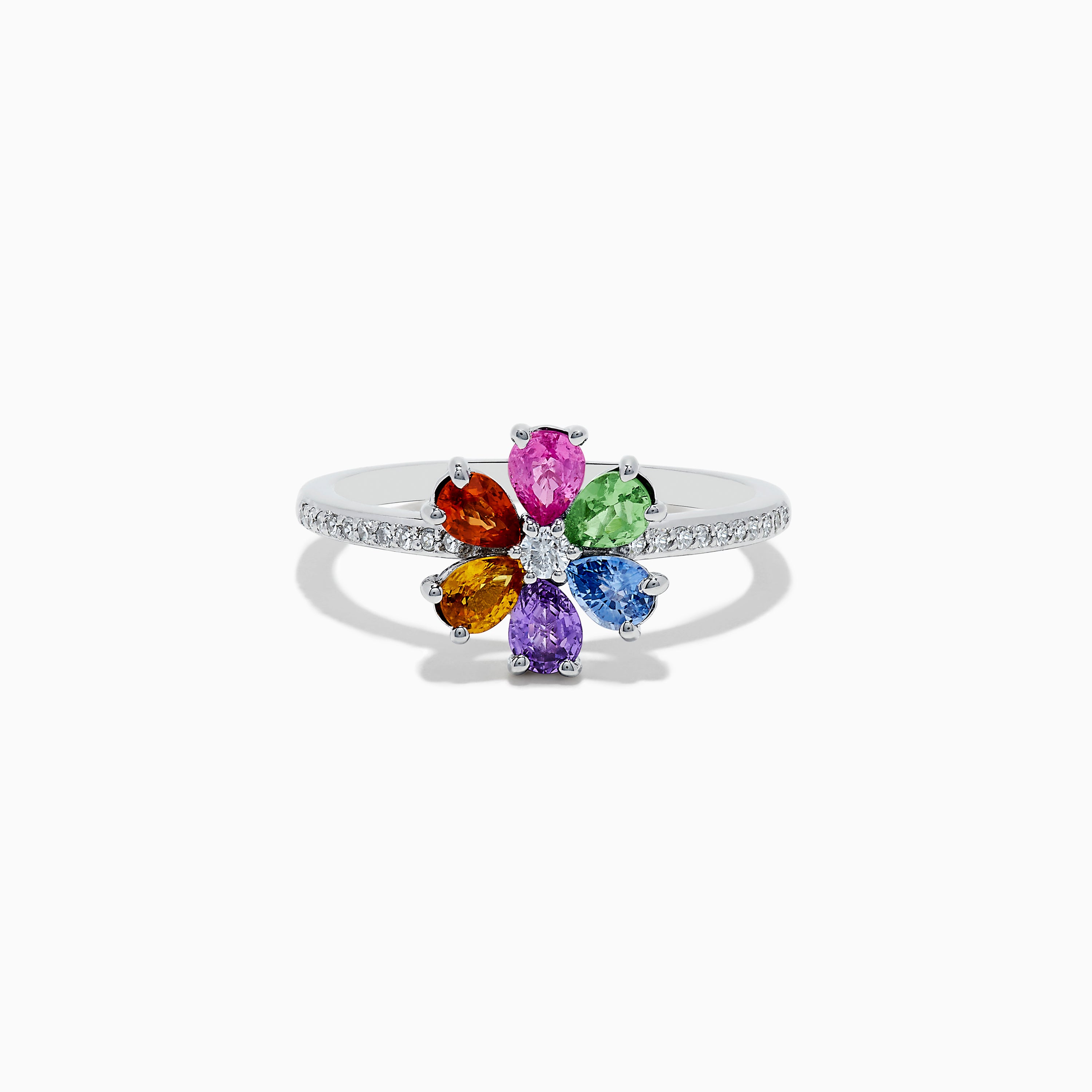 Watercolors 14K White Gold Diamond and Multi Sapphire Flower Ring ...