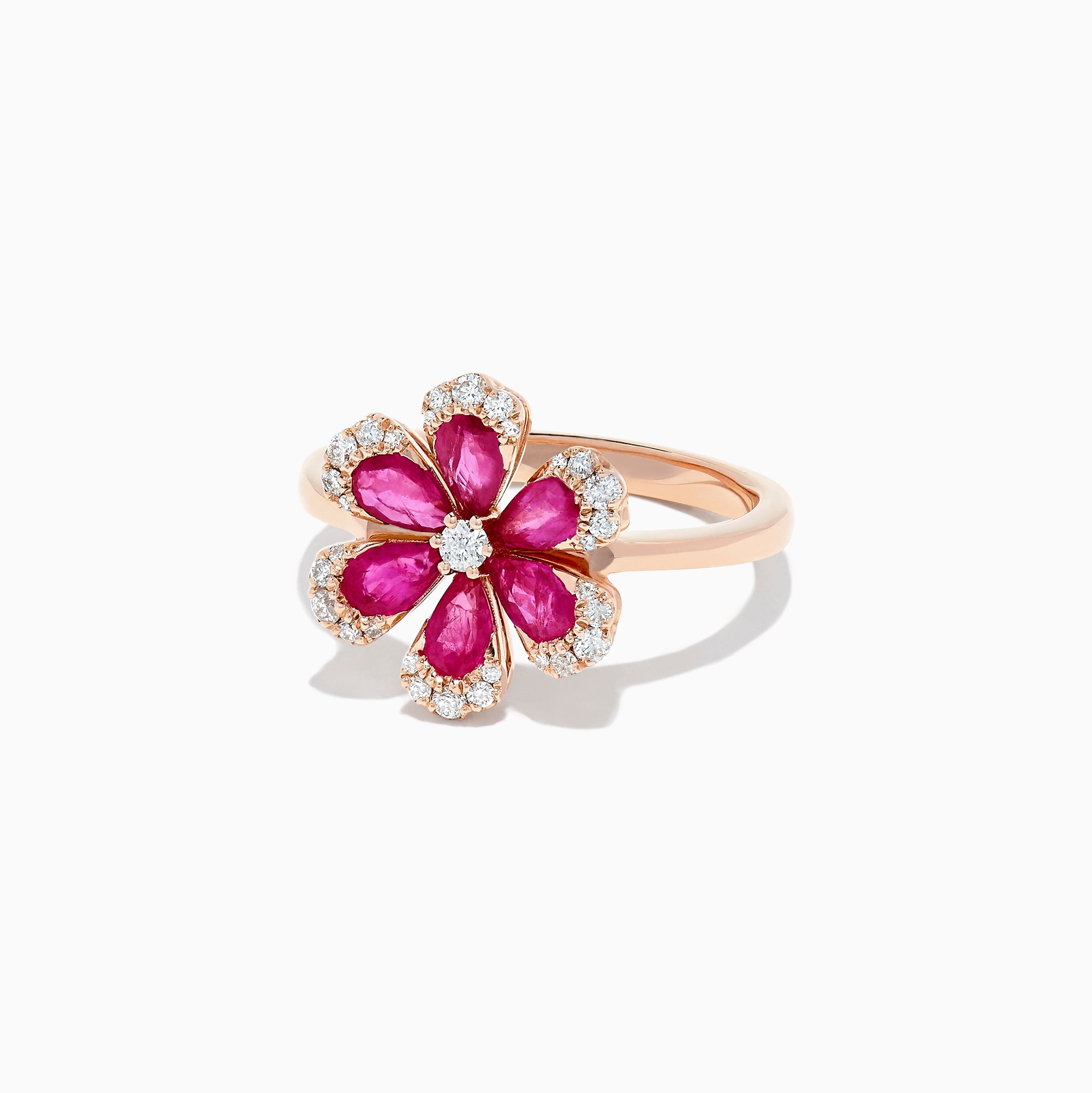 Nature 14K Rose Gold Ruby and Diamond Flower Ring, 1.76 TCW ...