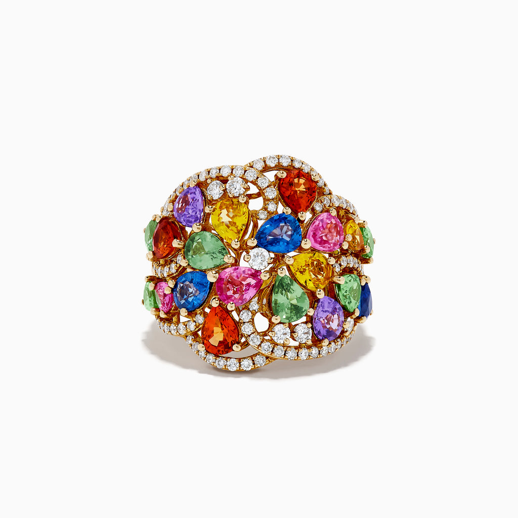 Effy Watercolors 14K Yellow Gold Multi Sapphire and Diamond Ring ...