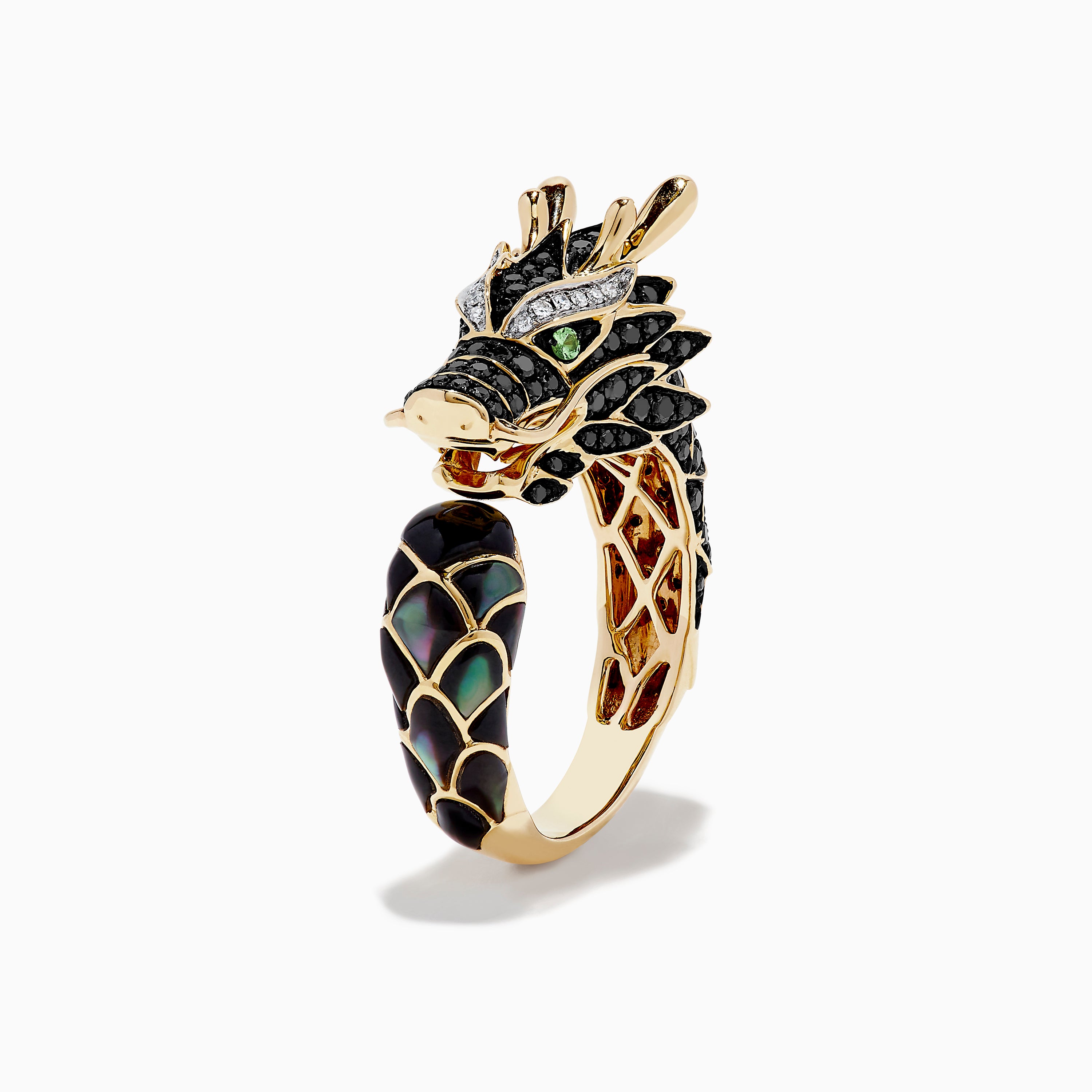 Men's 14K Yellow Gold Tsavorite and Multi Diamond Dragon Ring ...
