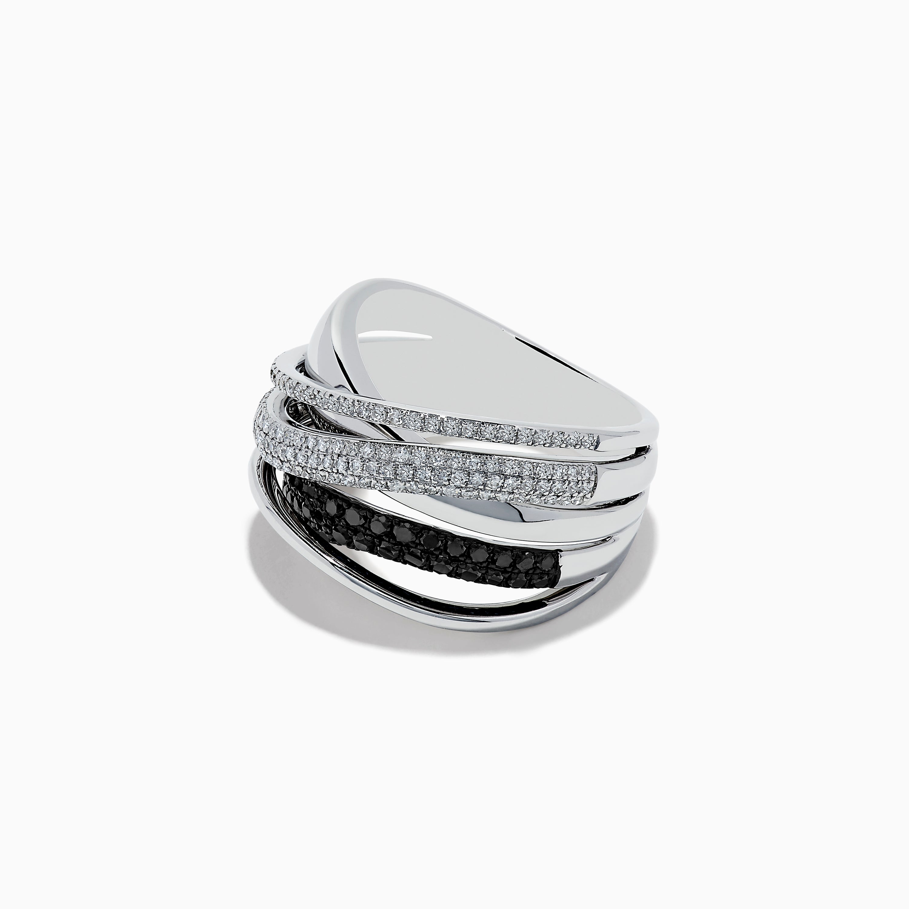 Caviar 14K White Gold White and Black Diamond Crossover Ring ...