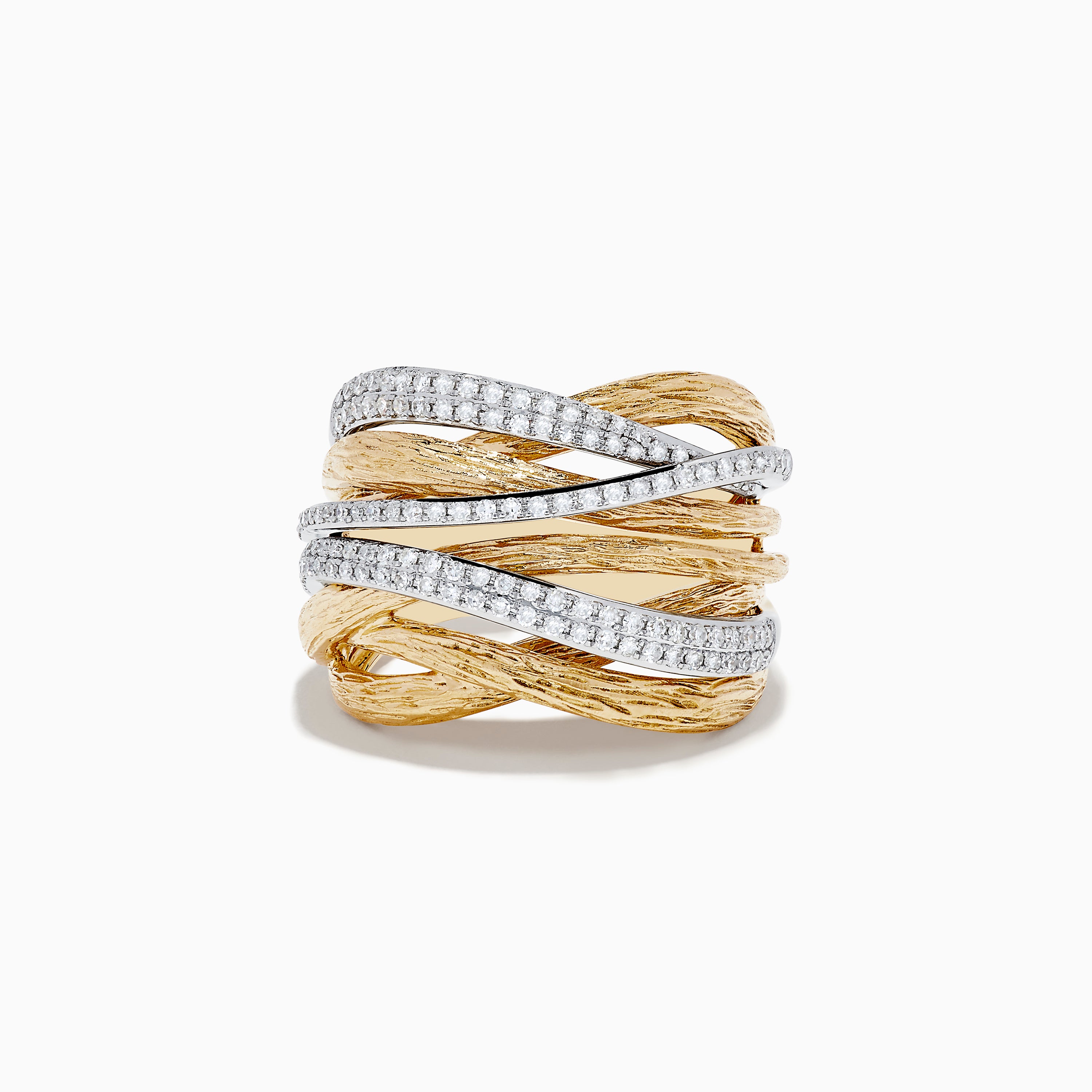 Duo 14K Two-Tone Textured Gold Pave Diamond Crossover Ring ...