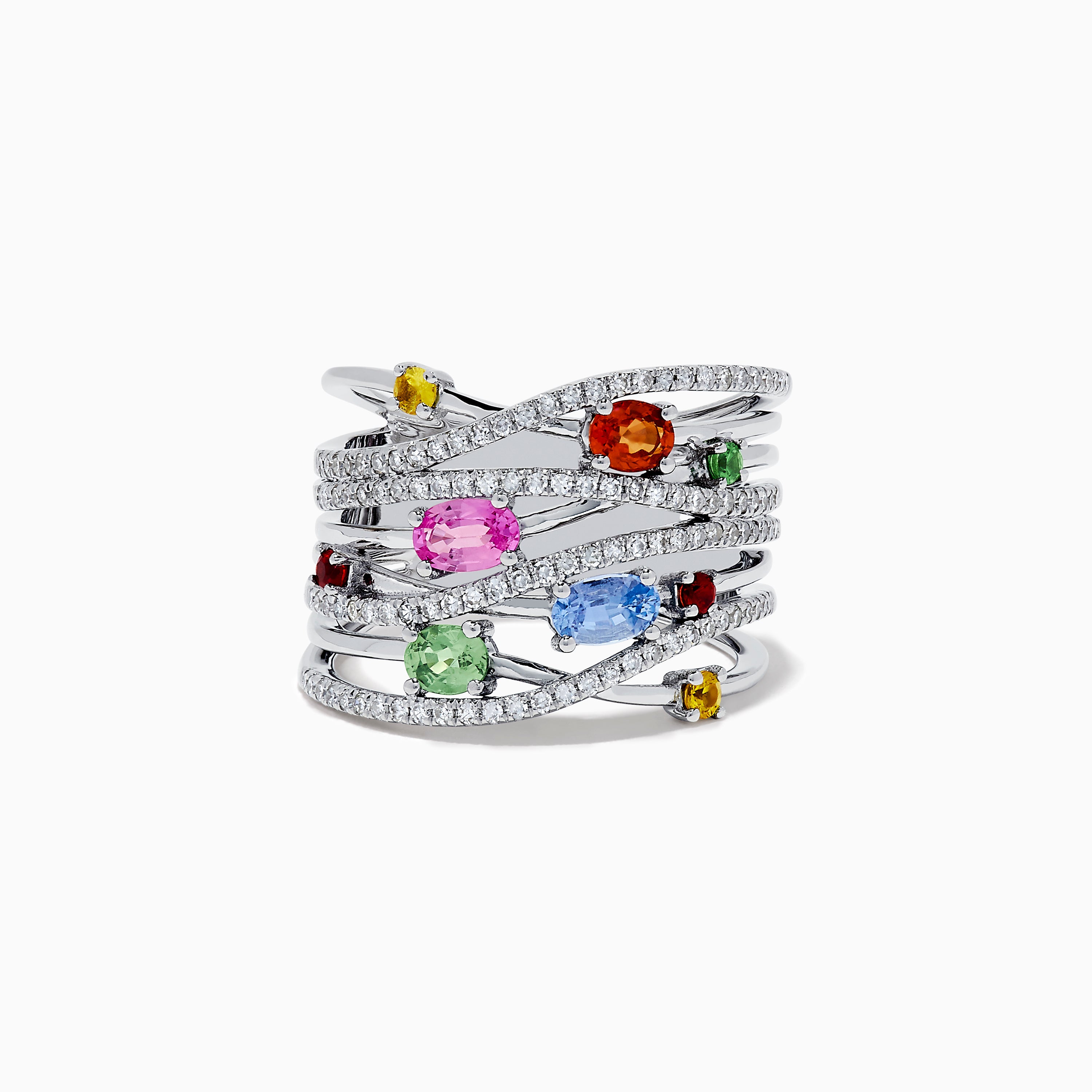 Watercolors 14K White Gold Multi Sapphire and Diamond Crossover Ring ...