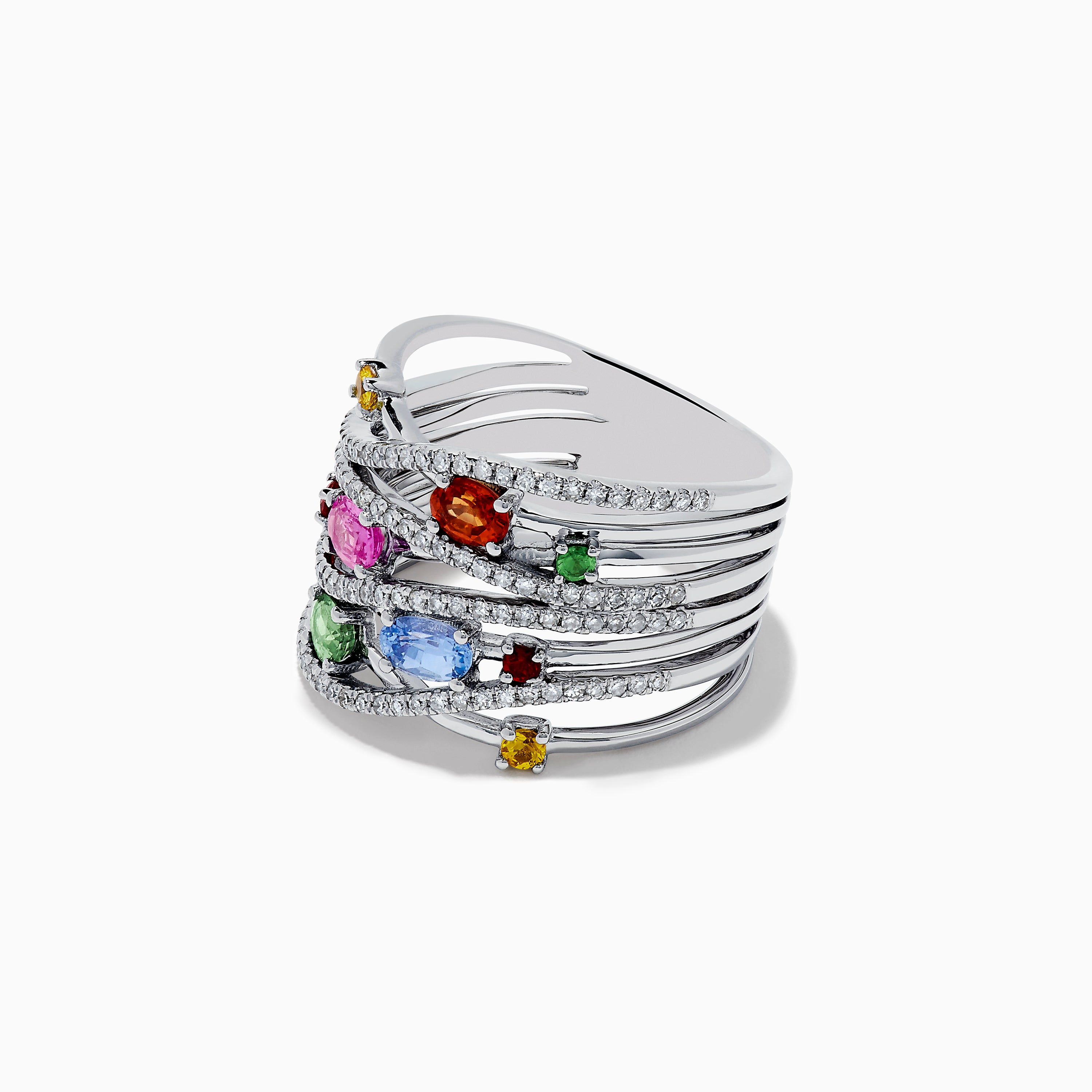 Watercolors 14K White Gold Multi Sapphire and Diamond Crossover Ring ...