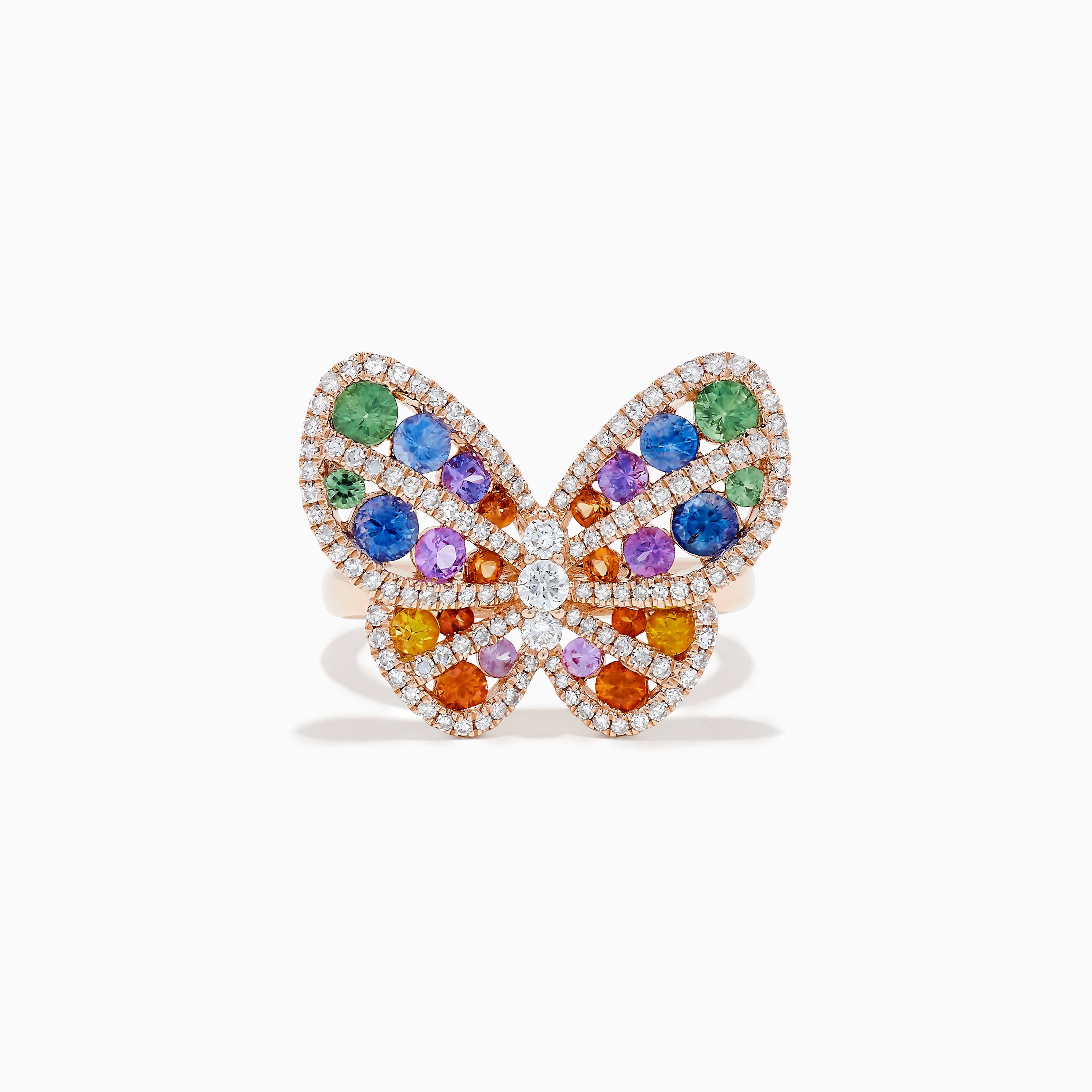 Effy Watercolors 14K Rose Gold Diamond and Multi Sapphire Butterfly Ri ...