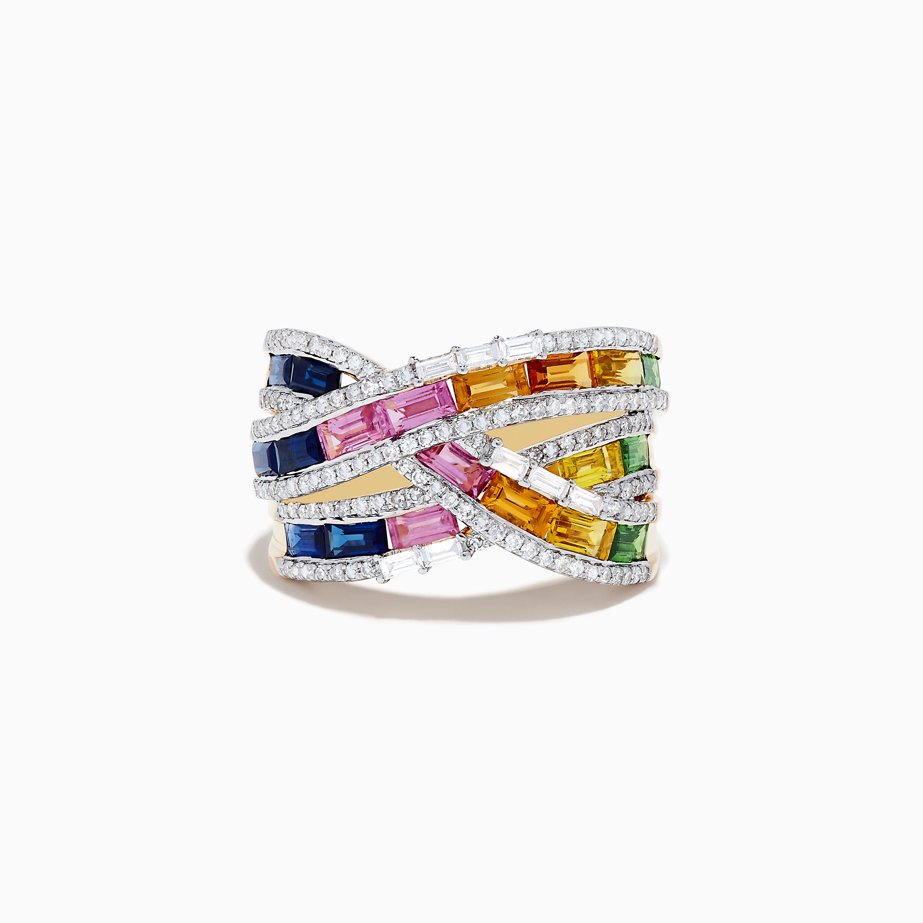Watercolors 14K Gold Multi Sapphire and Diamond Crossover Ring ...