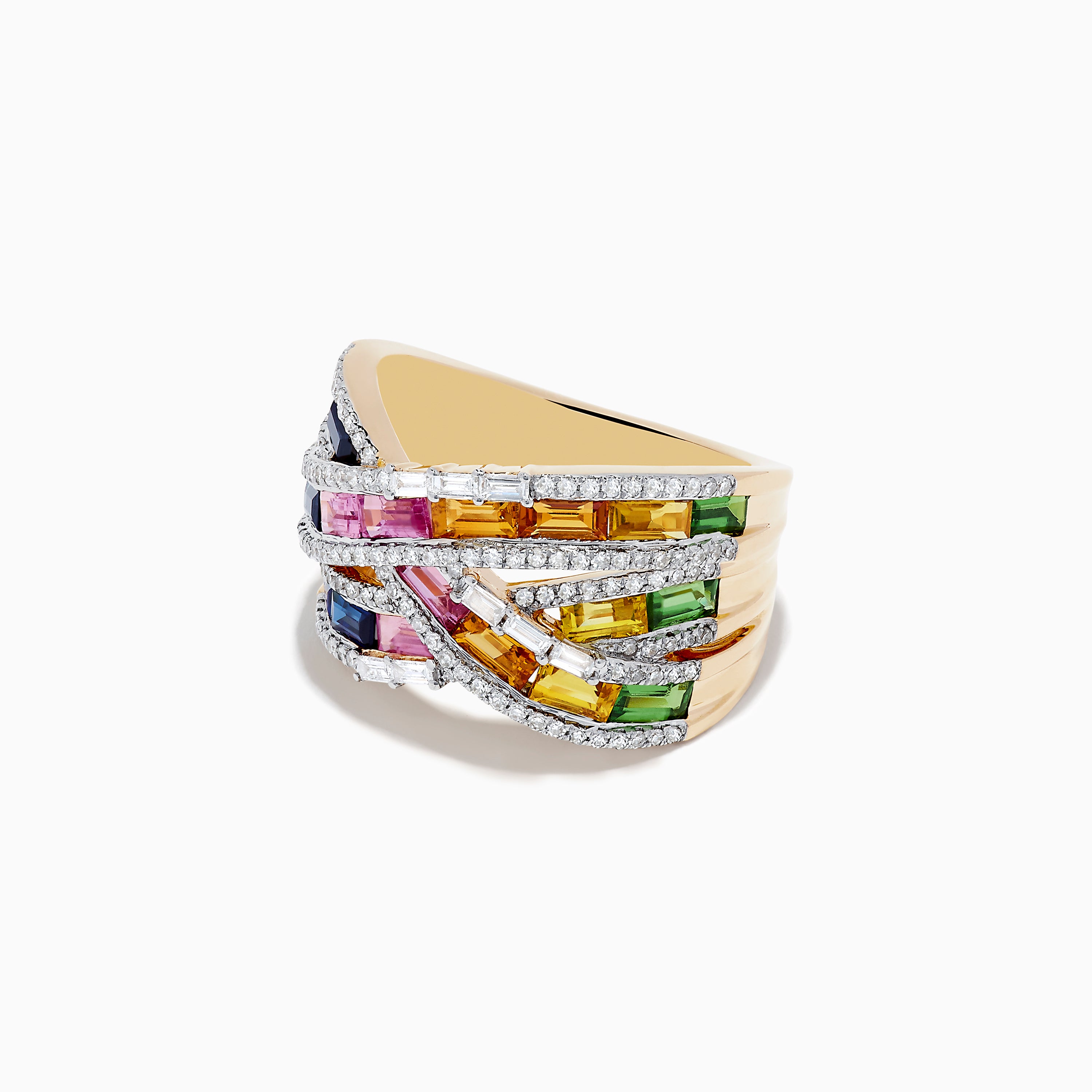 Watercolors 14K Gold Multi Sapphire and Diamond Crossover Ring ...