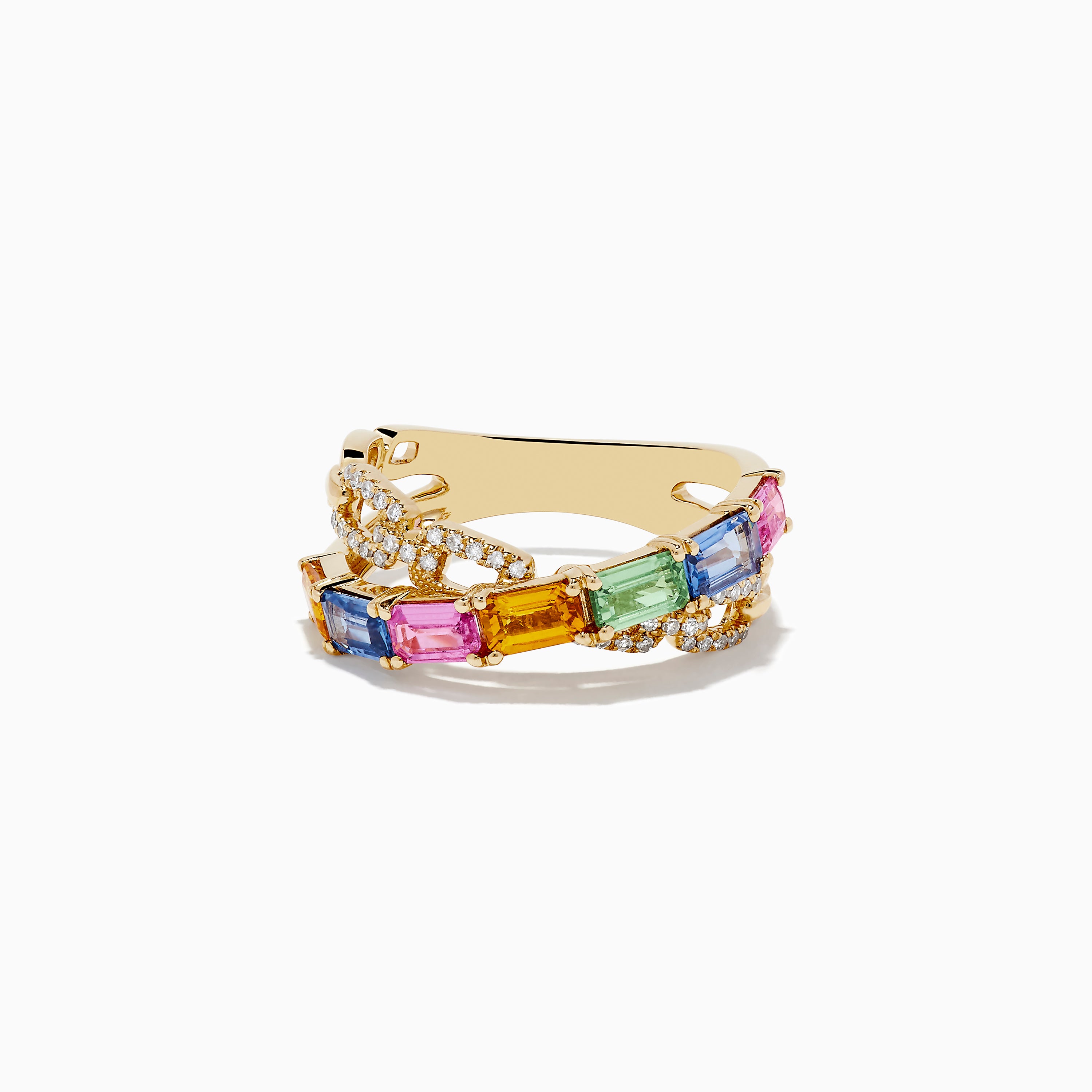 Watercolors 14K Yellow Gold Multi Sapphire and Diamond Crossover Ring ...