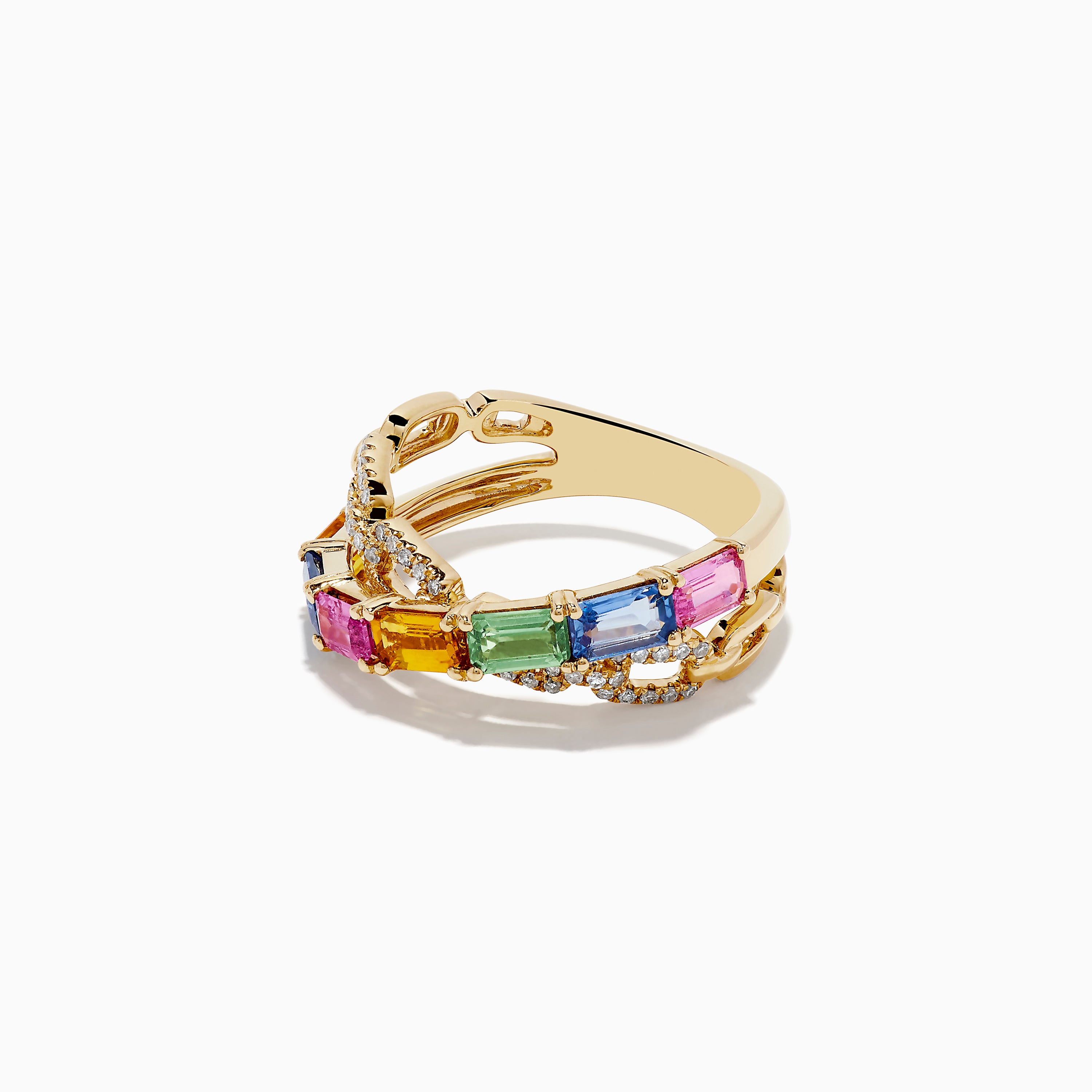 Watercolors 14K Yellow Gold Multi Sapphire and Diamond Crossover Ring ...